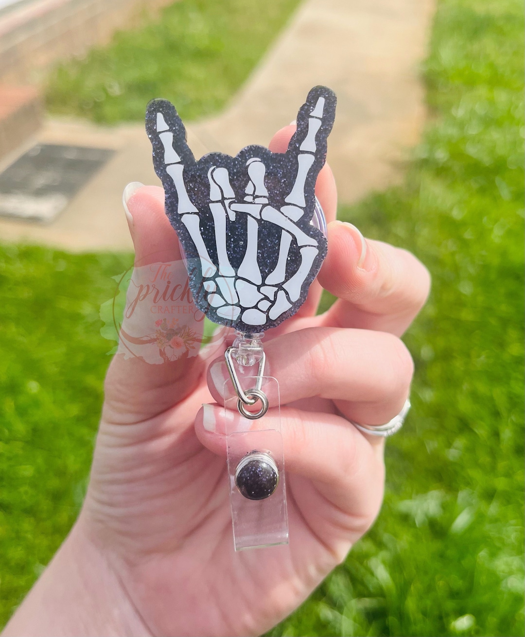 Rock on Skeleton Hand Badge Reel - Etsy