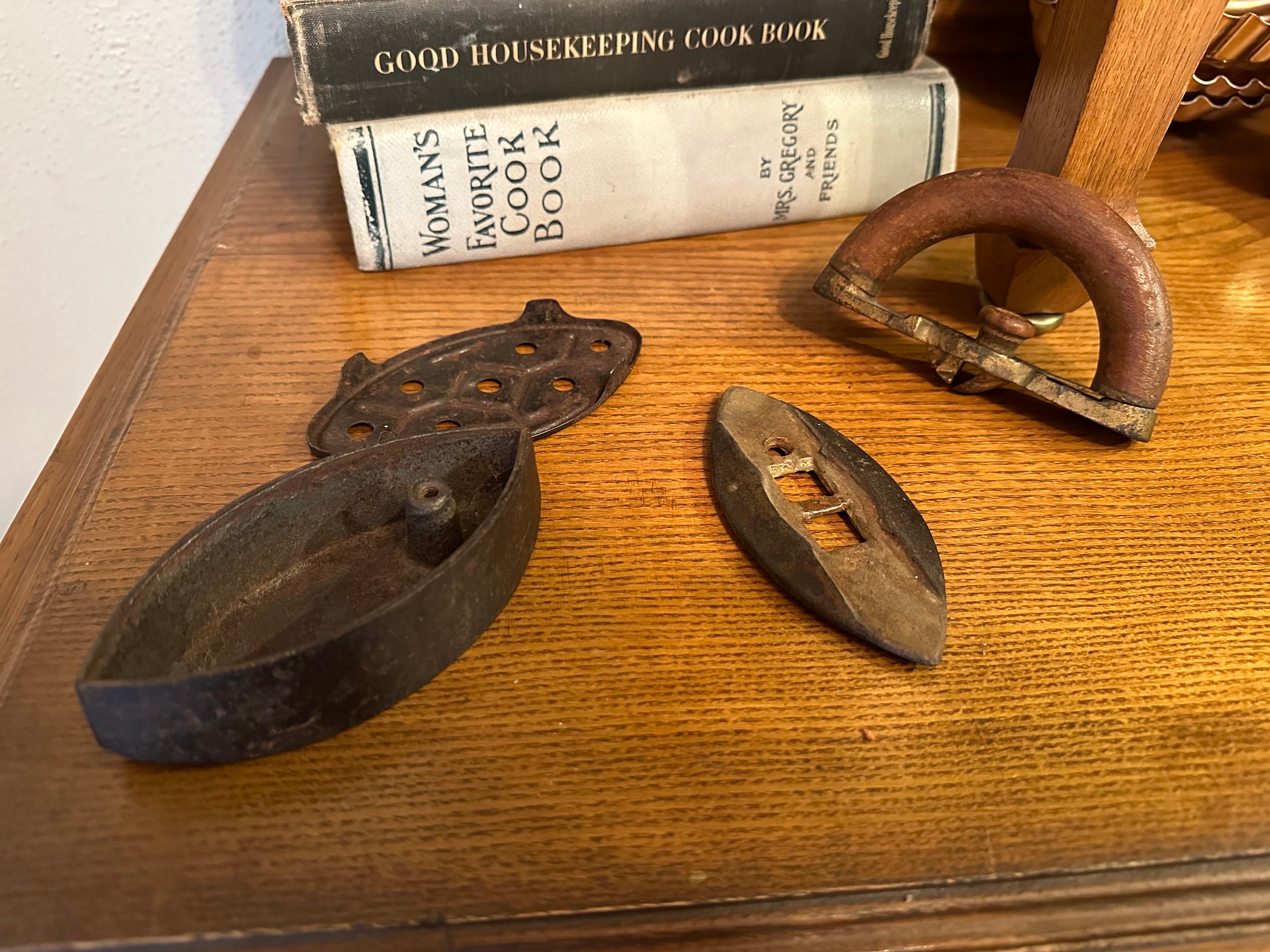 Vintage Sad Iron 4 Piece With Base Press Wooden Handle - Etsy