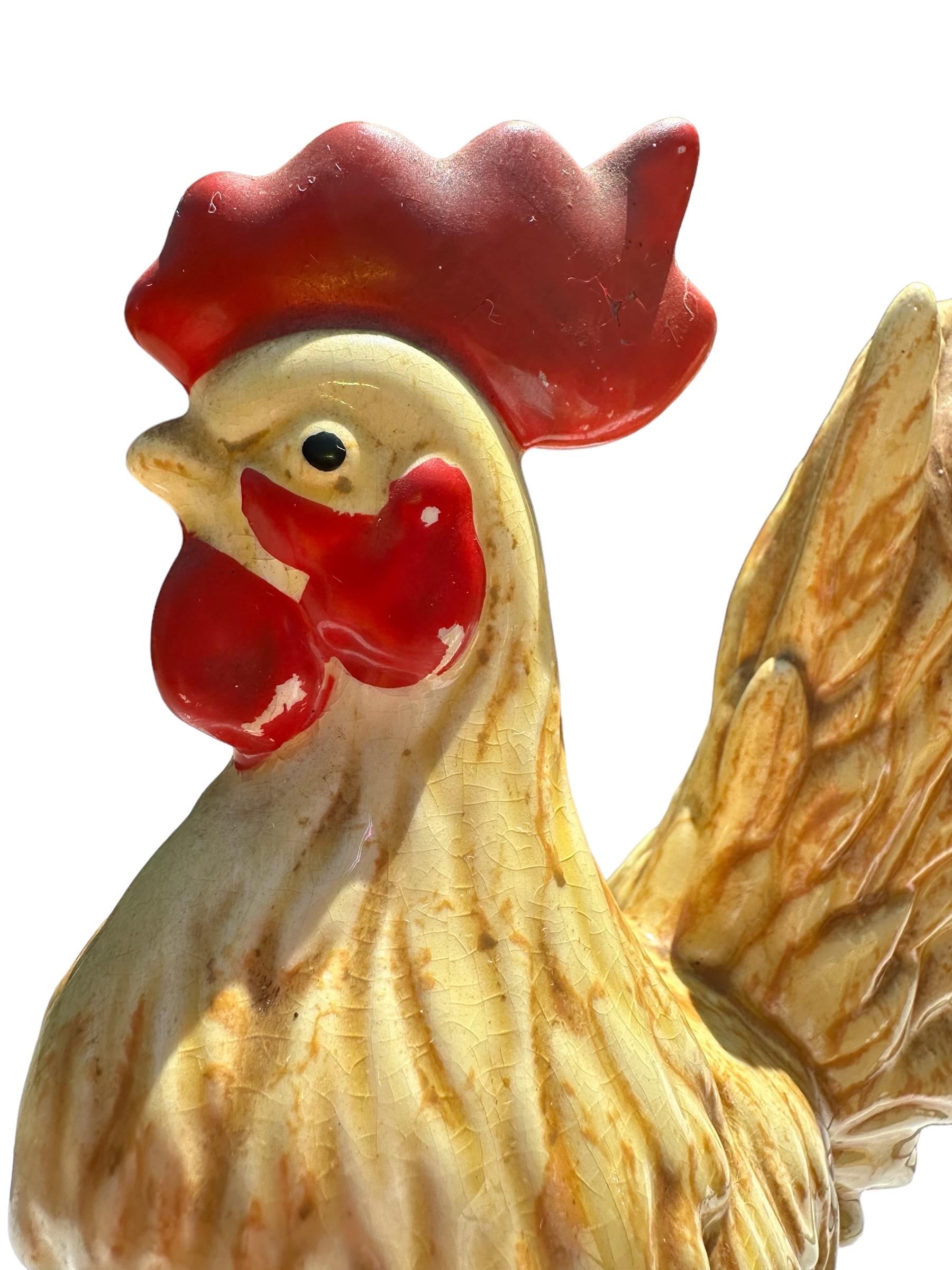 Vintage MCM Beige Ceramic Hen and Rooster Figurine Sculpture Farmhouse ...