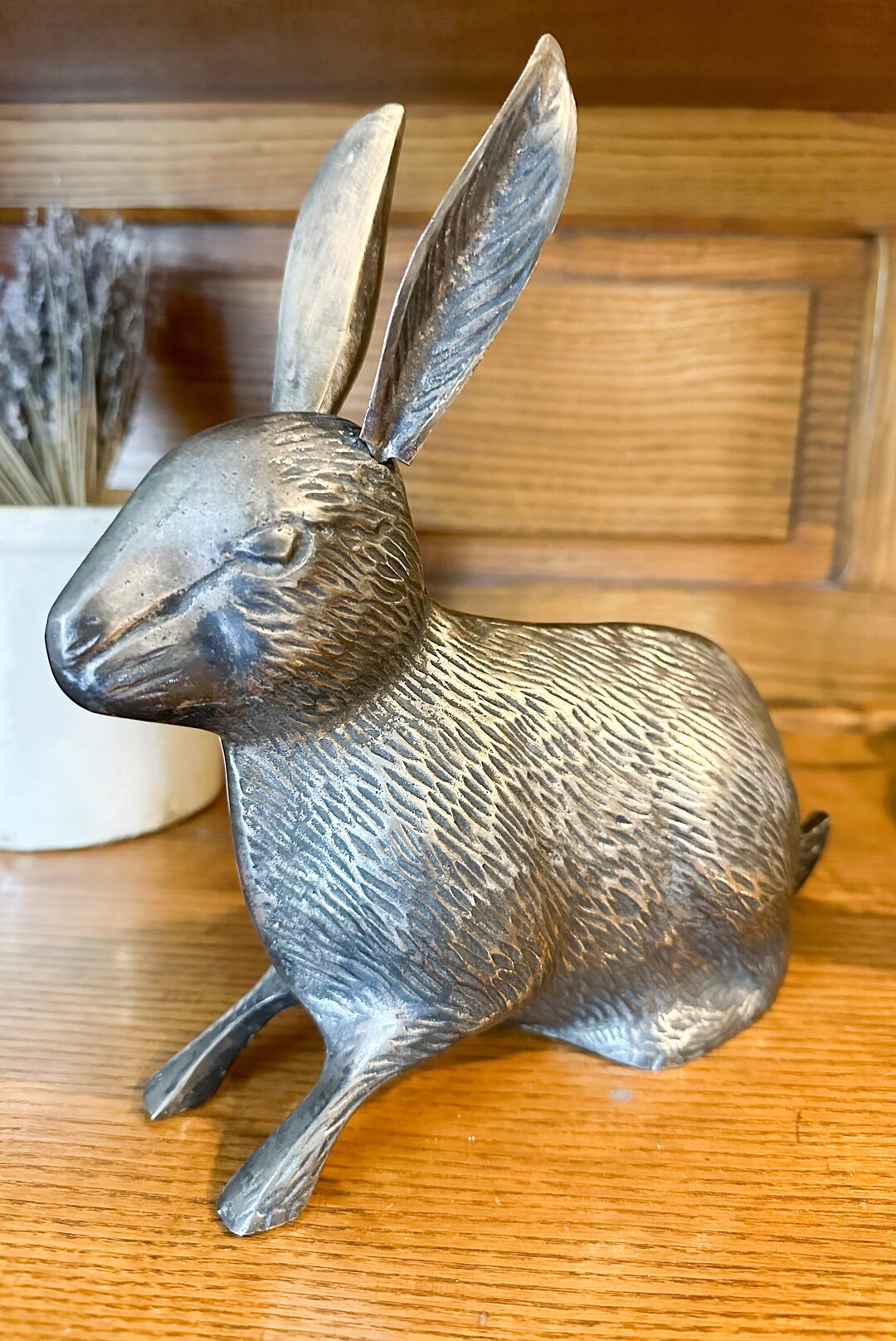 Vintage Cast Brass / Bronze Bunny Rabbit Figurine ~8.25” Tall 10” Long ...