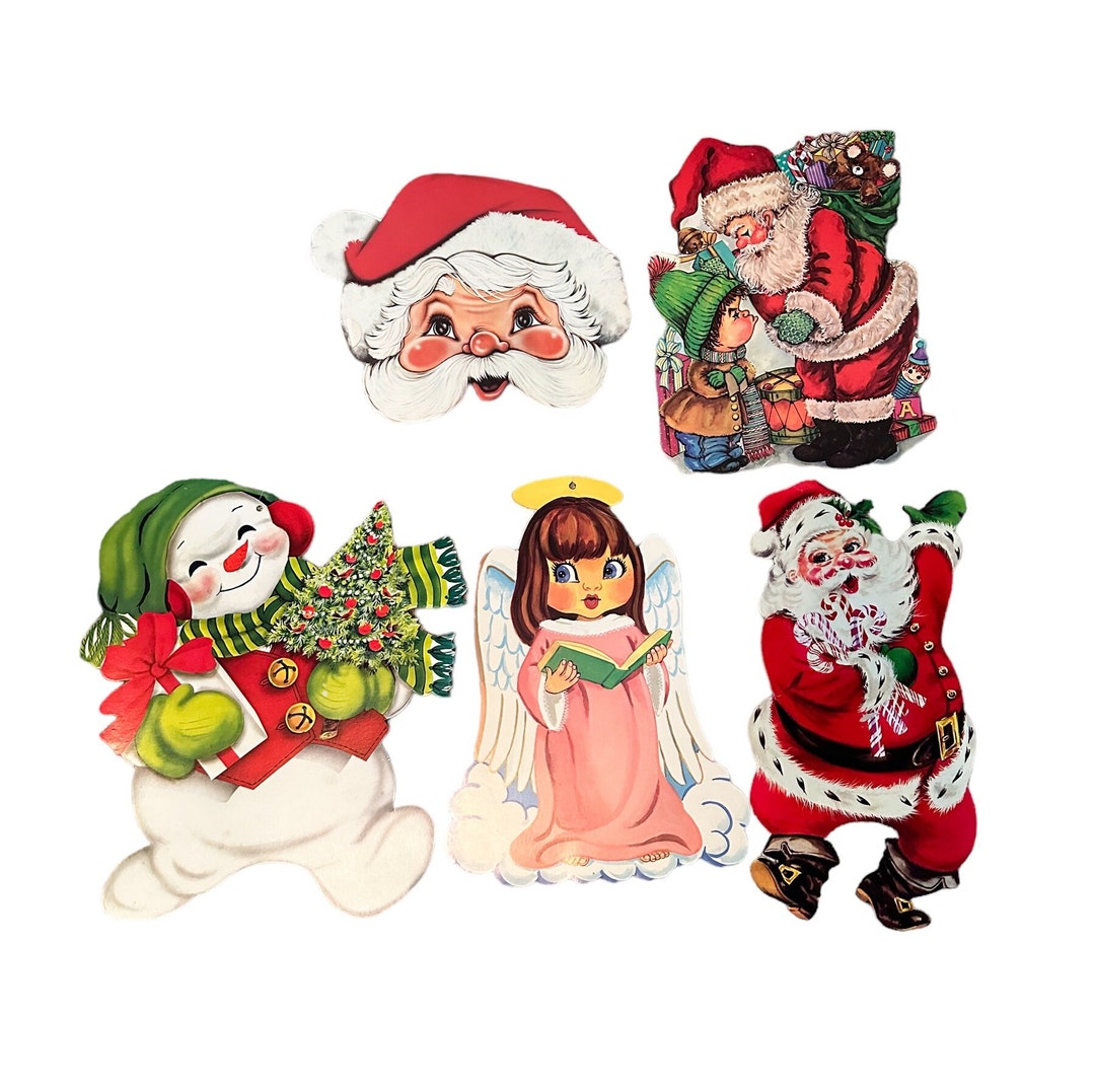 Vintage Christmas Die Cut Decorations 80's 90's Retro Mcm Santa Angel ...