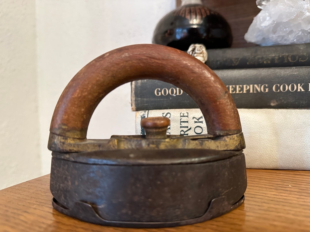Vintage Sad Iron 4 Piece With Base Press Wooden Handle - Etsy