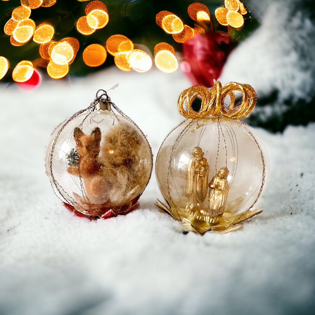 Vintage Rare W Germany Glass Diorama Christmas Ornaments Set of 2 ...