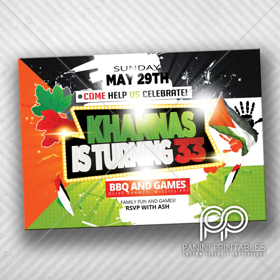 Palestine Invitation - Palestine Flyer - Palestine Birthday Invitation ...