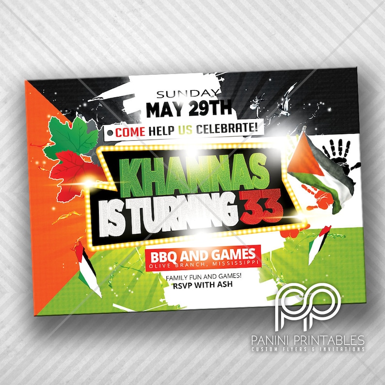 Palestine Invitation - Palestine Flyer - Palestine Birthday Invitation ...