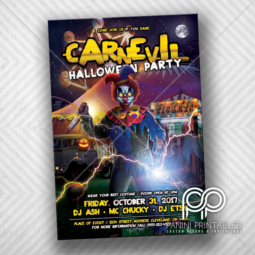 Halloween Invitation - Carnevil Invitation - Clown Invitation ...