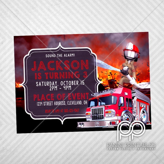 Firefighter Birthday Invitation Firefighter Invitation - Etsy