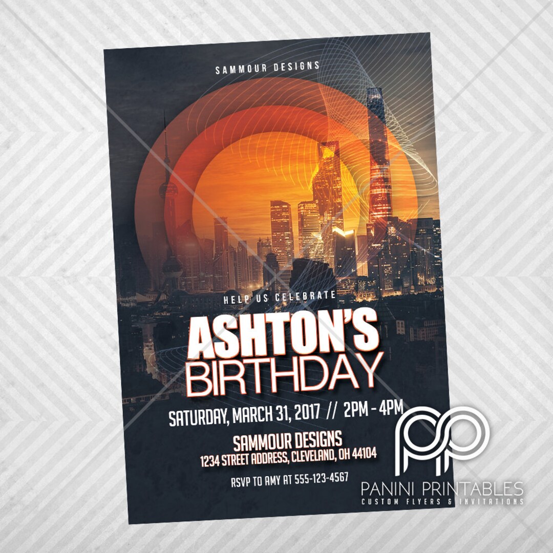 Skyline Invitation - City Invitation - Birthday Invitation - Adult ...