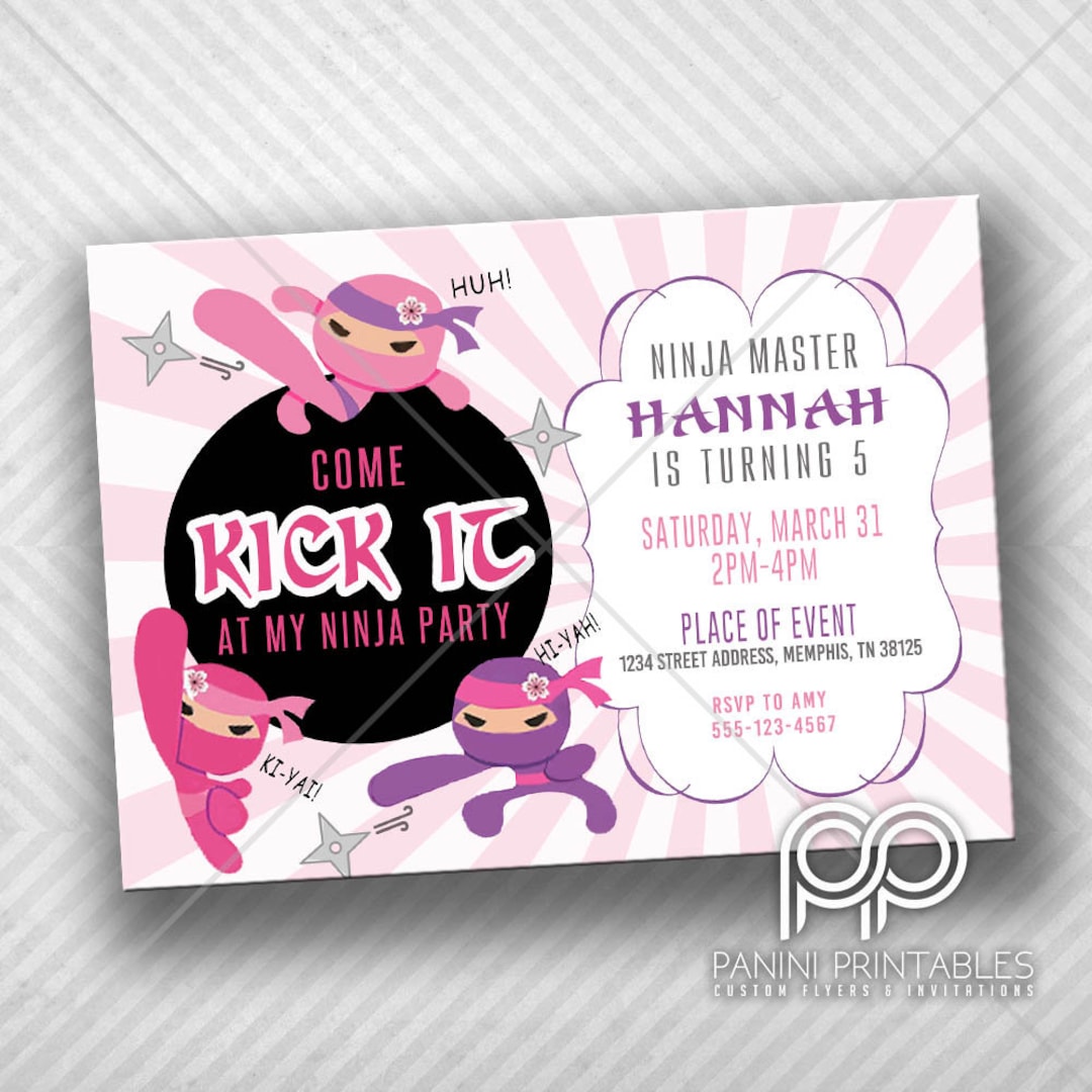 Ninja Invitation - Girl Ninja Invitation - Pink Ninja - Ninja Girl ...