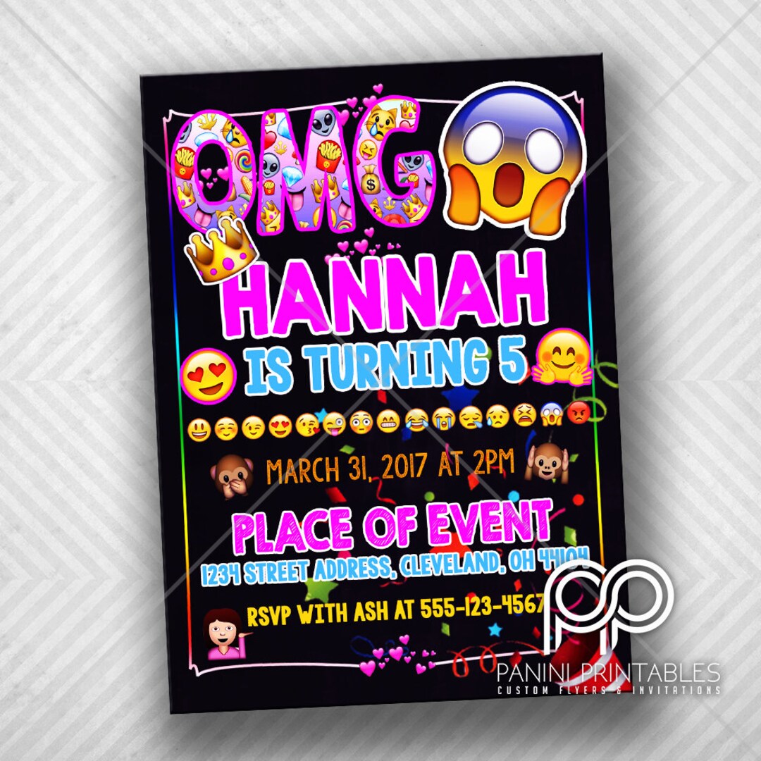 Emoji Birthday Invitation - Girls Emoji Invitation - OMG Invitation ...