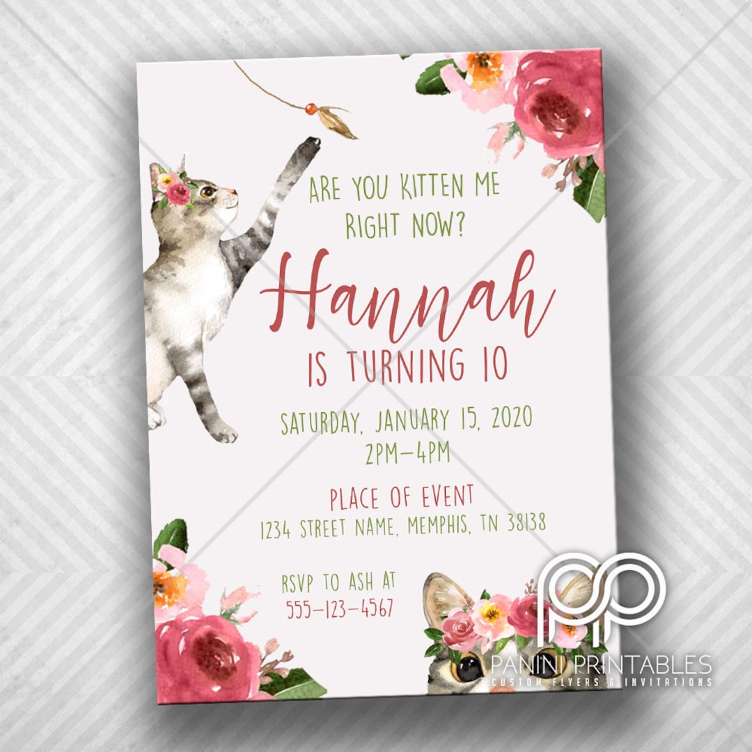 Cat Invitation - Cat Theme Party - Kitty Party - Cute Birthday ...