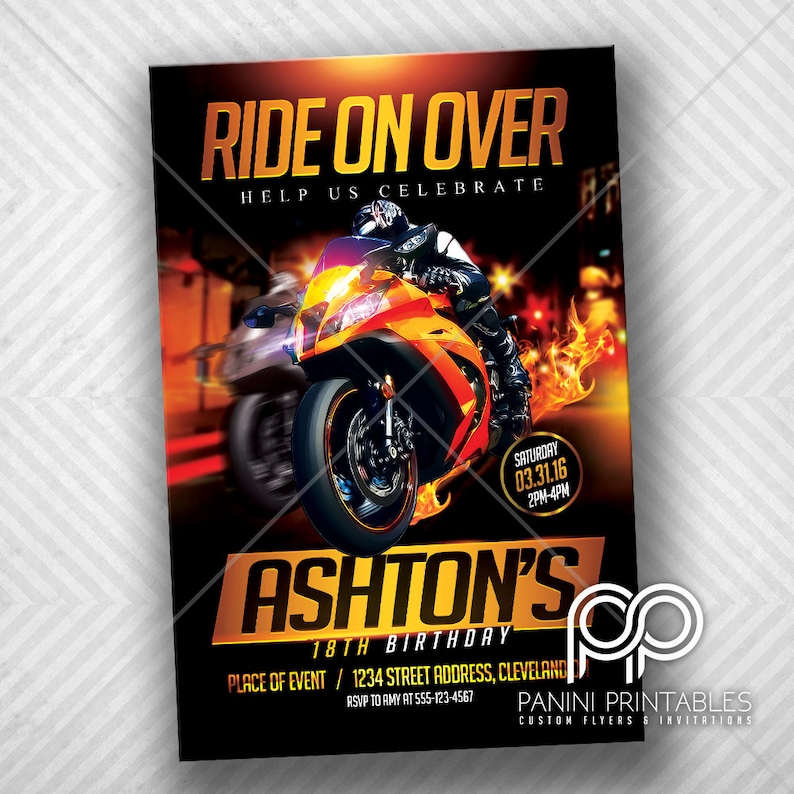 Motorcycle Invitation - Motorcycle Birthday Invitation - Biker Birthday ...