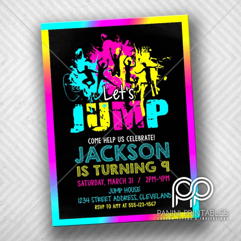 Jump Birthday Invite - Trampoline Birthday Invitation - Jumping Party ...