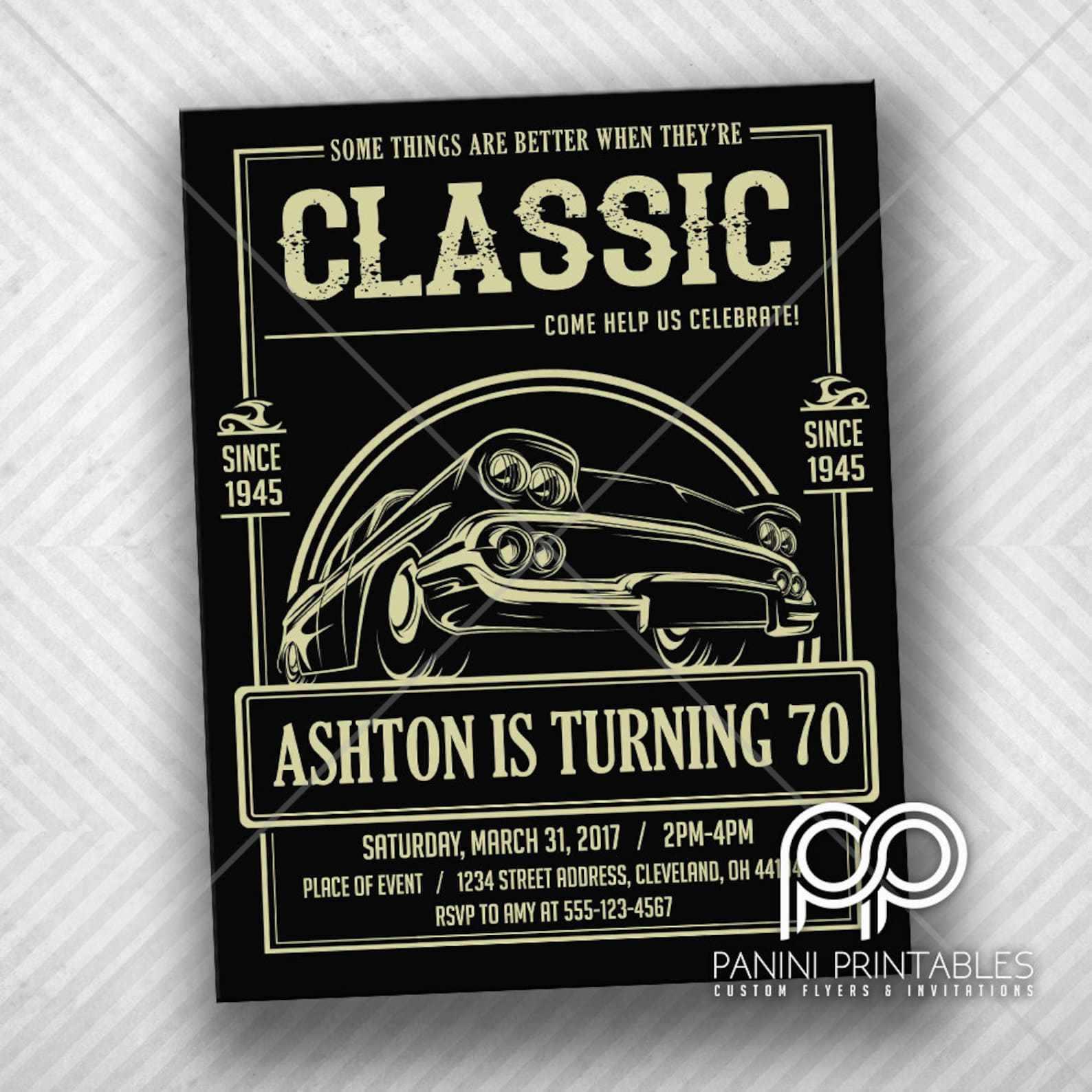 Classic Birthday Invitation - Classic Car - Classic Car Invitation ...