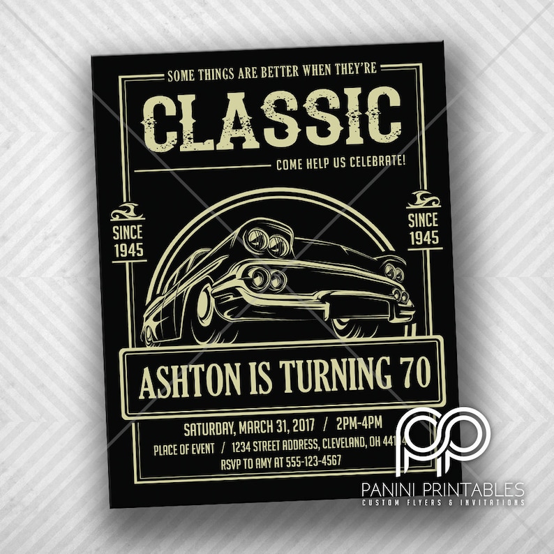 Classic Birthday Invitation - Classic Car - Classic Car Invitation ...
