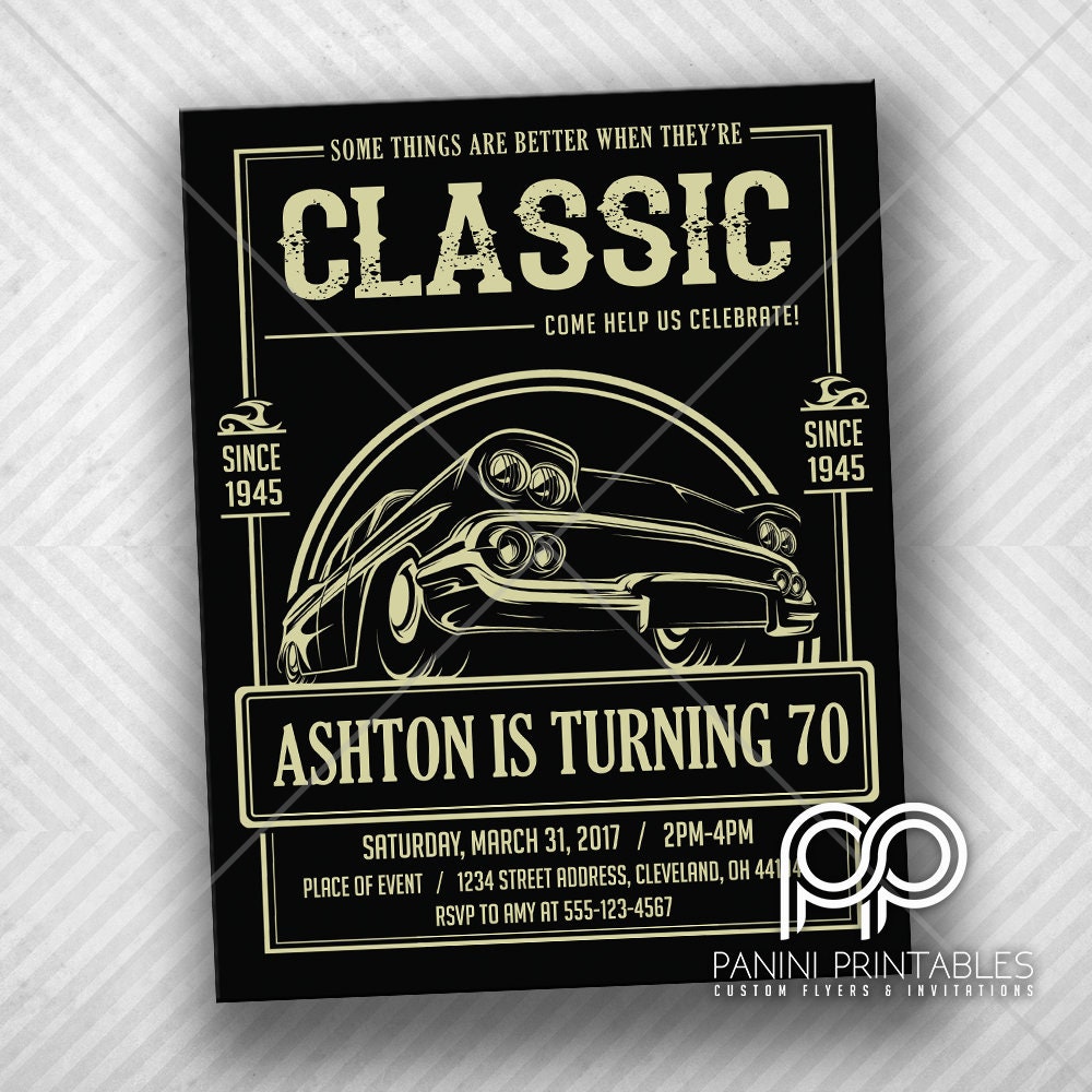 Classic Birthday Invitation - Classic Car - Classic Car Invitation ...