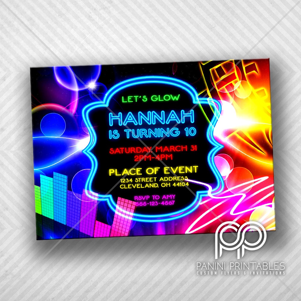 Neon Party Invitation - Glow Party Invitation - Neon Birthday Party ...