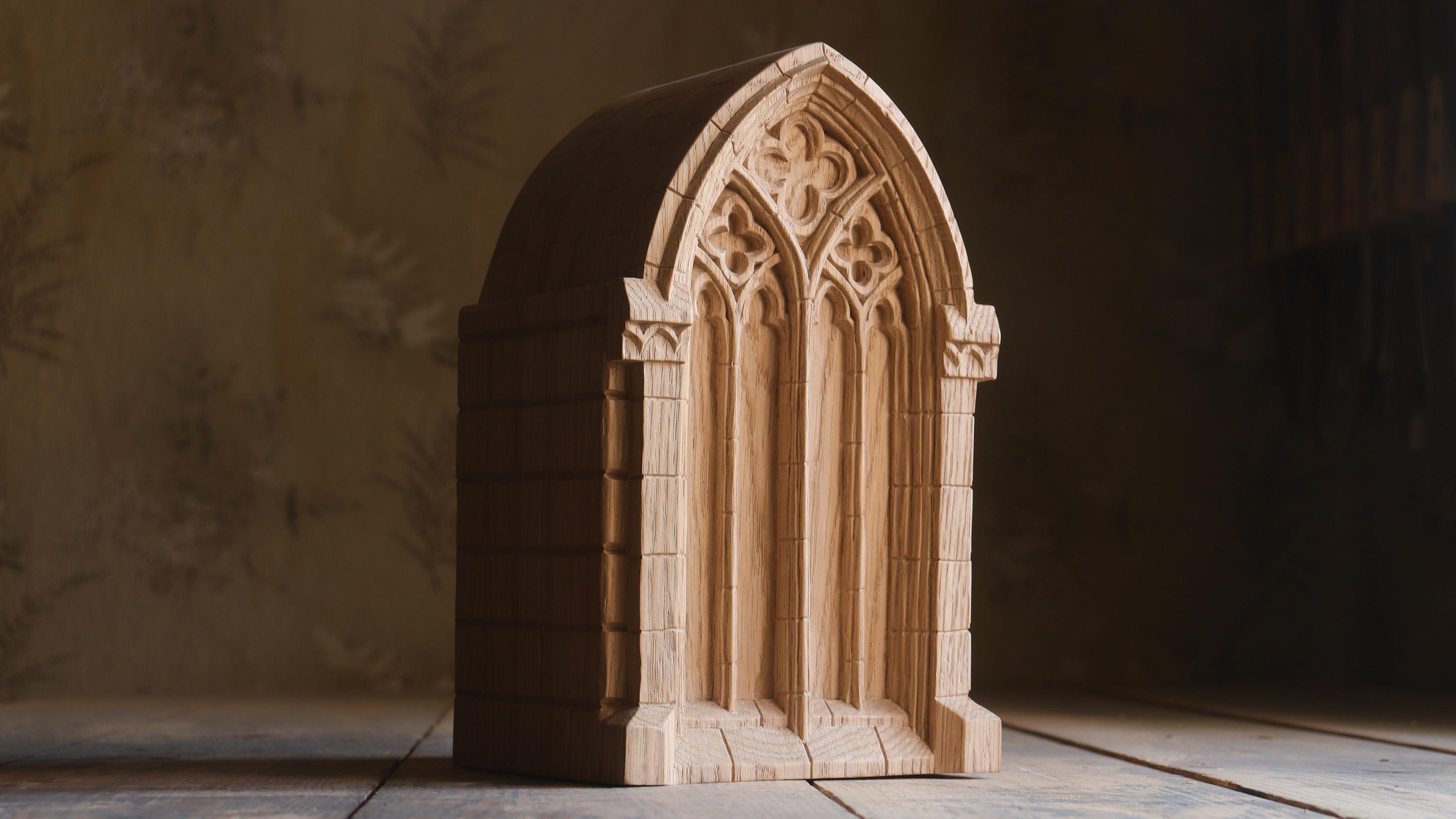 Handcrafted Wooden Gothic Window Model - Miniature Architectural Table ...