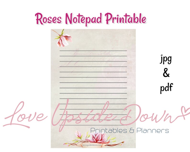 Roses Note Paper Printable Instant Download Flowers 5x7 Notepaper - Etsy