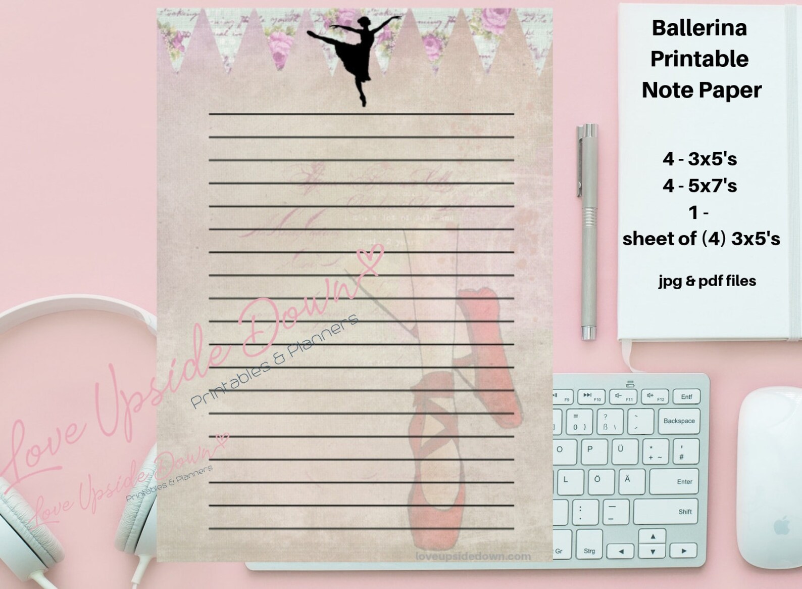 Ballerina Printable Note Pad Paper / Journal / Instant Download ...