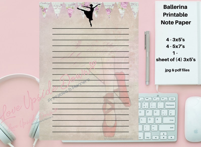 Ballerina Printable Note Pad Paper / Journal / Instant Download ...