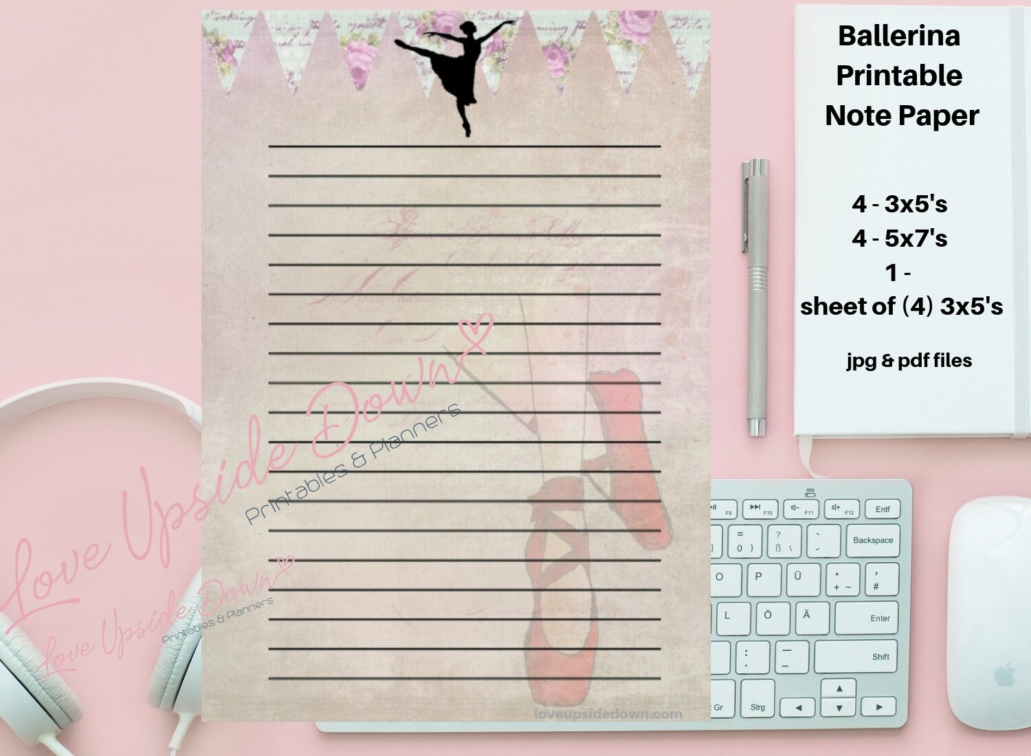 Ballerina Printable Note Pad Paper / Journal / Instant Download ...