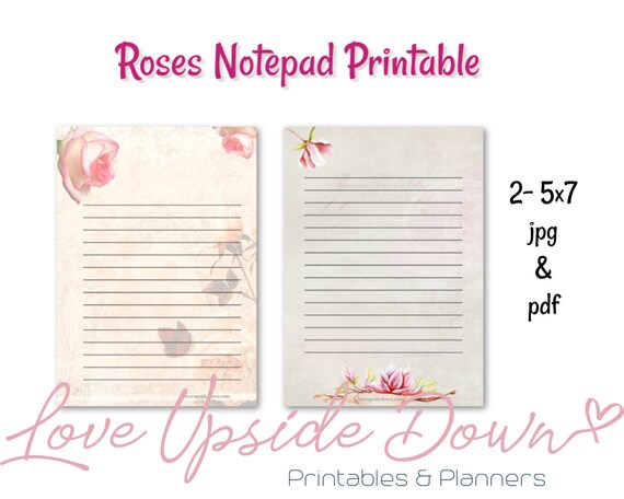 Roses Note Paper Printable Instant Download Flowers 5x7 | Etsy