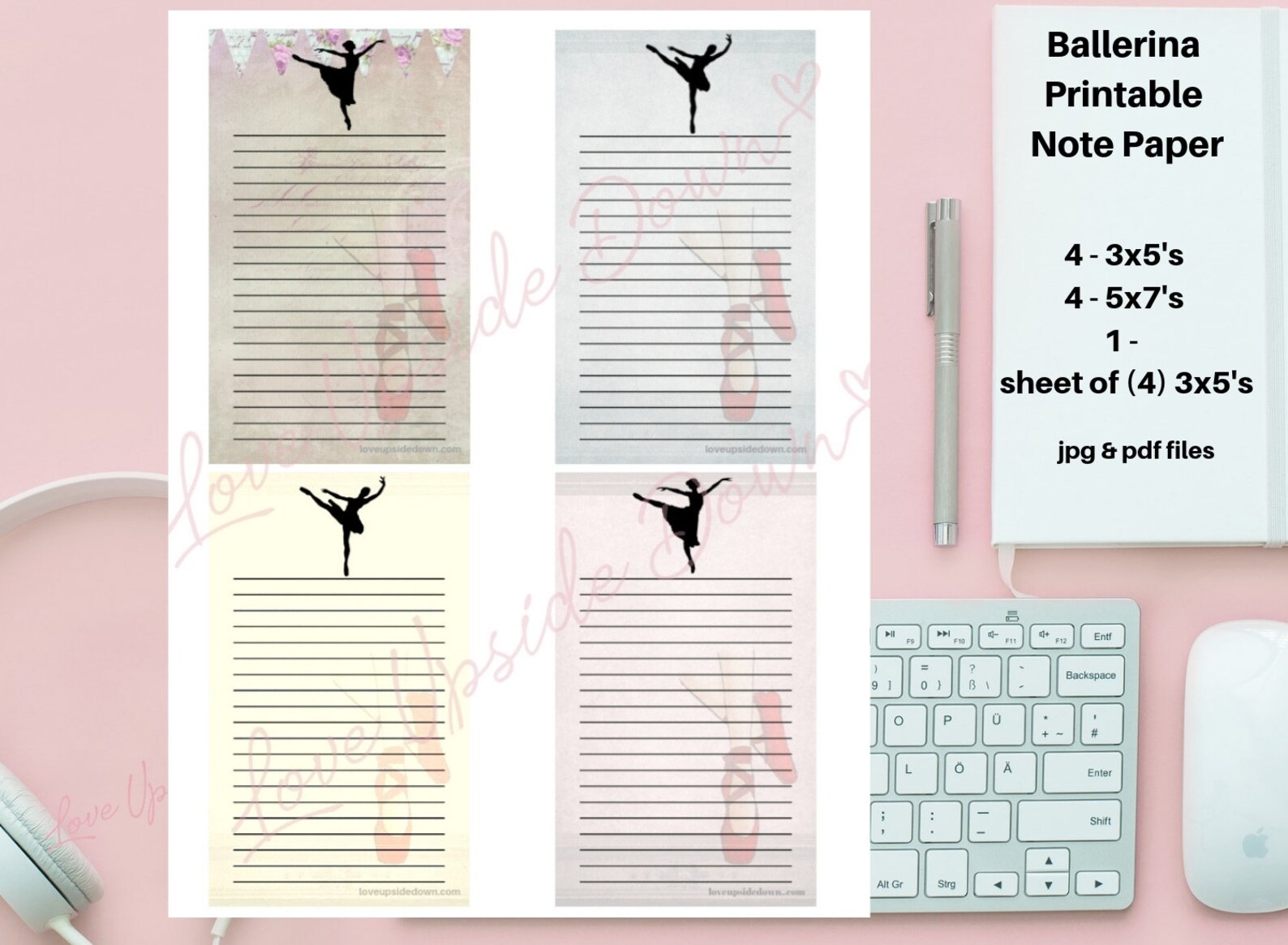Ballerina Printable Note Pad Paper / Journal / Instant Download ...