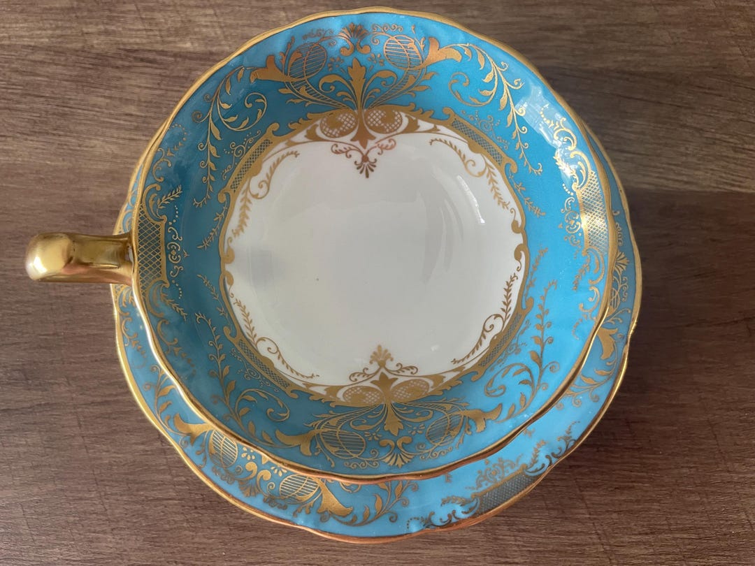 Vintage Cauldon Tea Set, Turquoise Blue Gold, Victorian China, Teacup ...