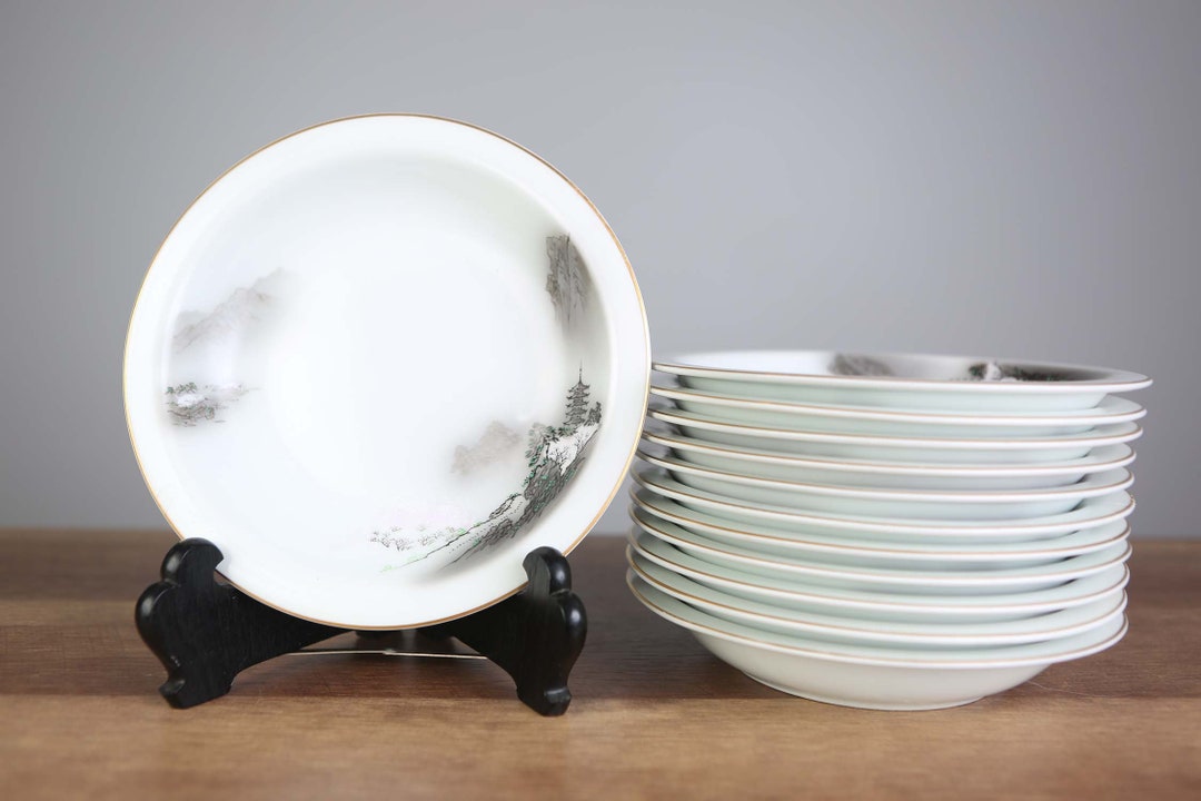 Fukagawa Arita Soup Plate, 8" Pagoda, Hand Painted Fine China - Etsy