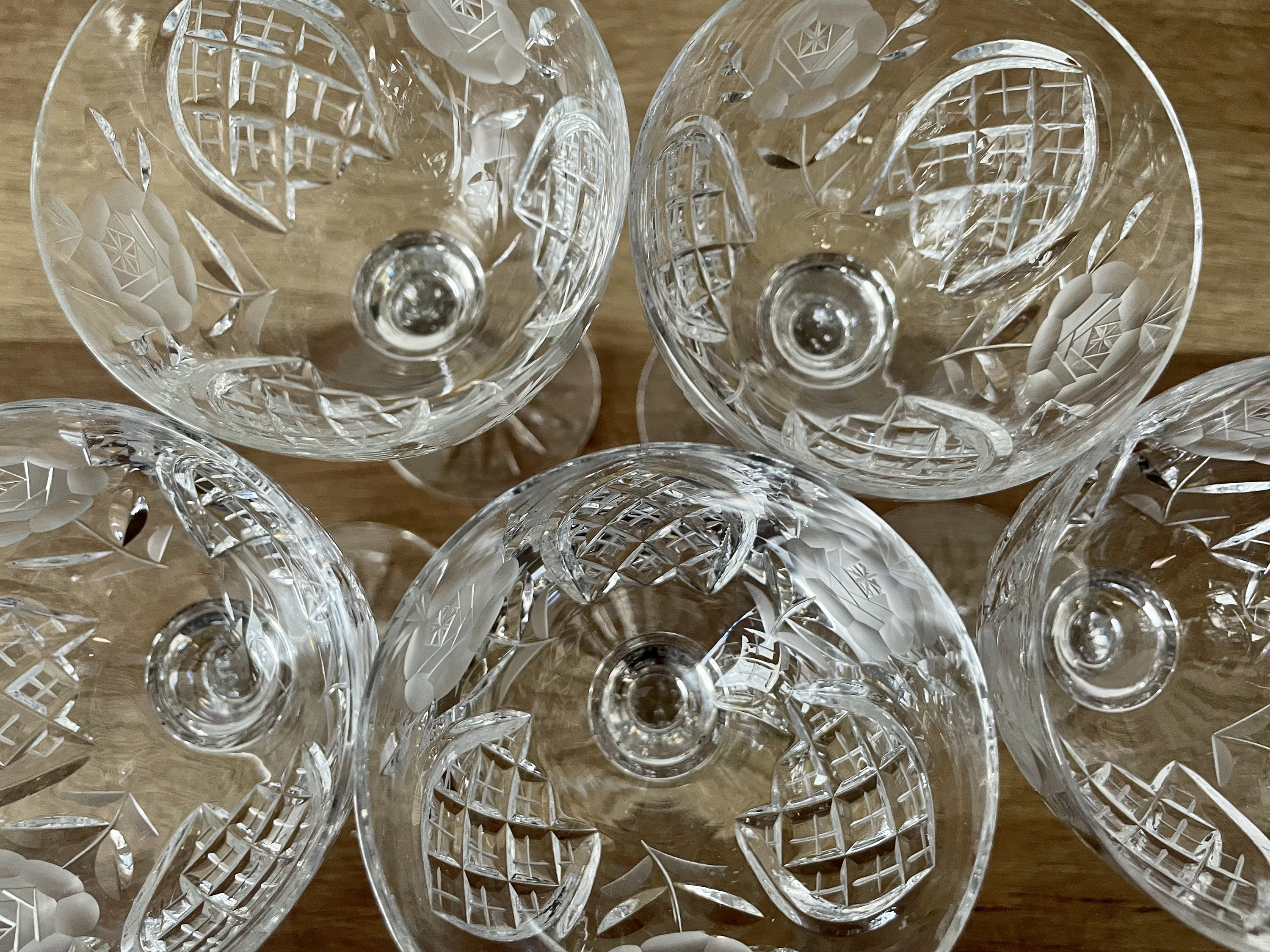 Vintage Beyer Bez2 Cut Rose and Arch Design Crystal Wine Glasses Set of ...