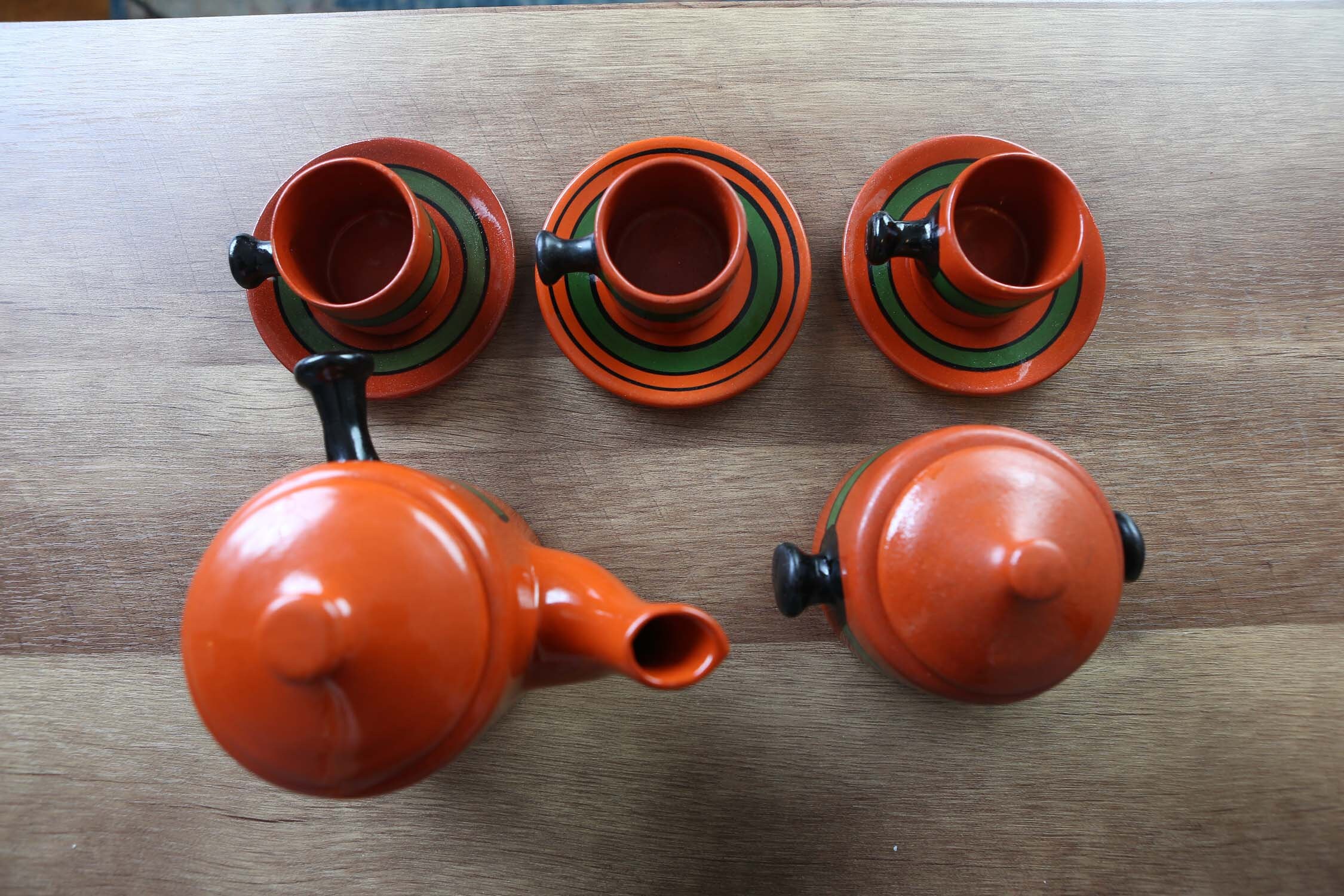 Vintage Ceramic Coffee Set Art Pottery Coffee Pot, Sugar Bowl and 3 ...