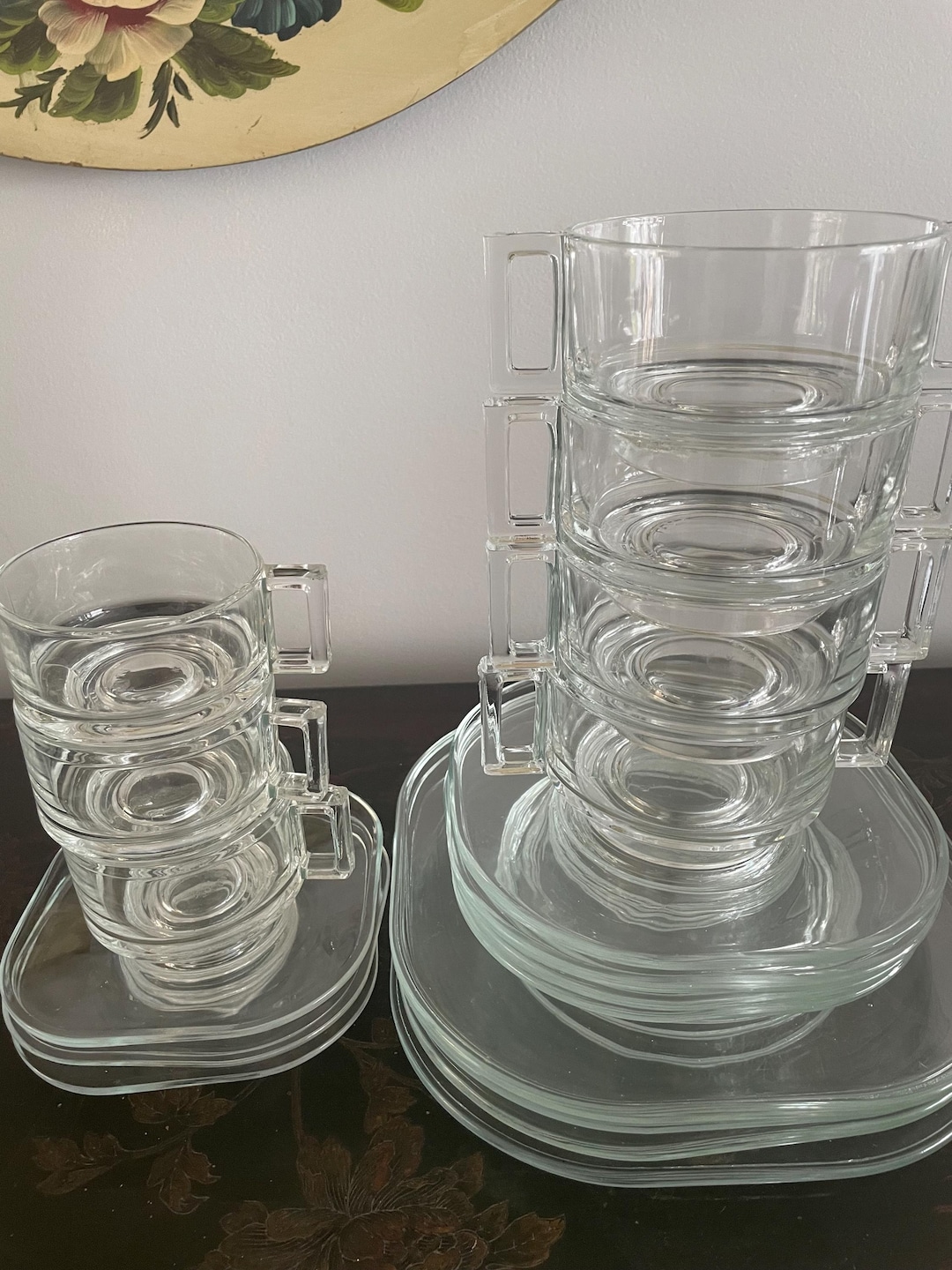 Vintage Joe Colombo for Arno Italy Pressed Glass 4 Luncheon Plates, 4 ...
