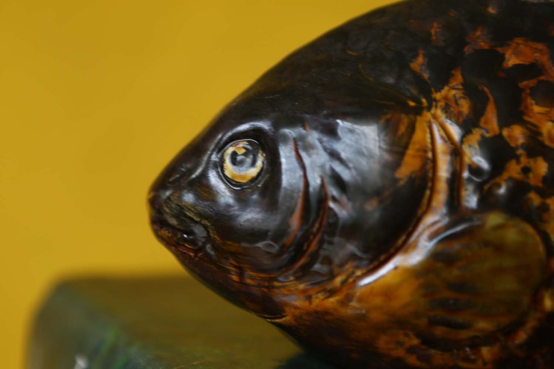 Two Ceramic Fish Figurines Carp Figurines Handcrafted Pottery Home ...