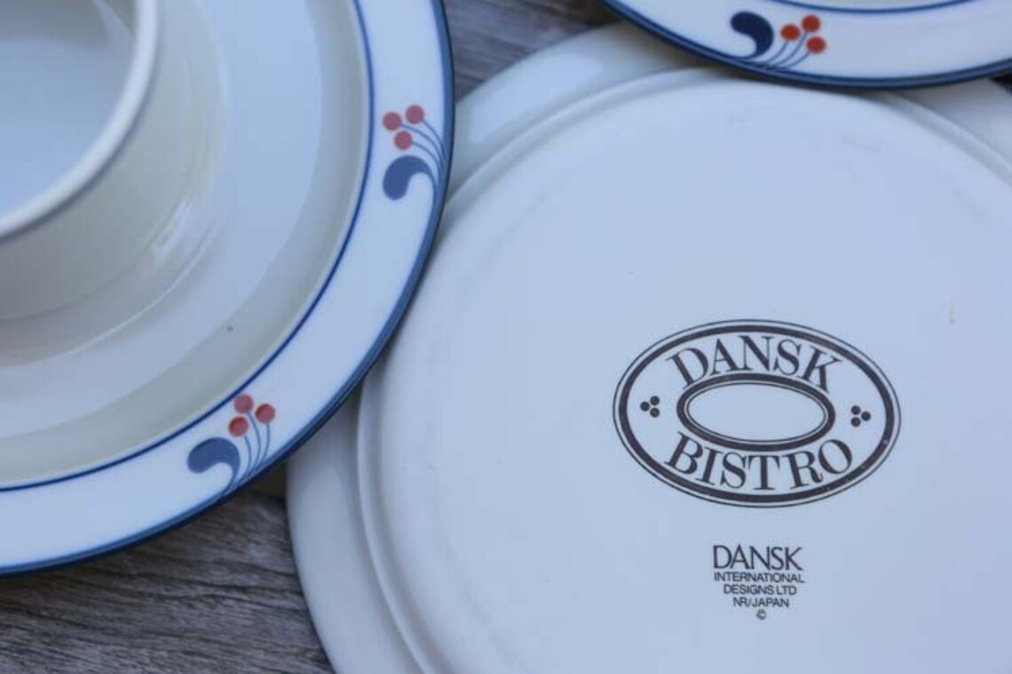 Dansk Bistro Set of 6 Cups an Saucers White and Blue - Etsy UK