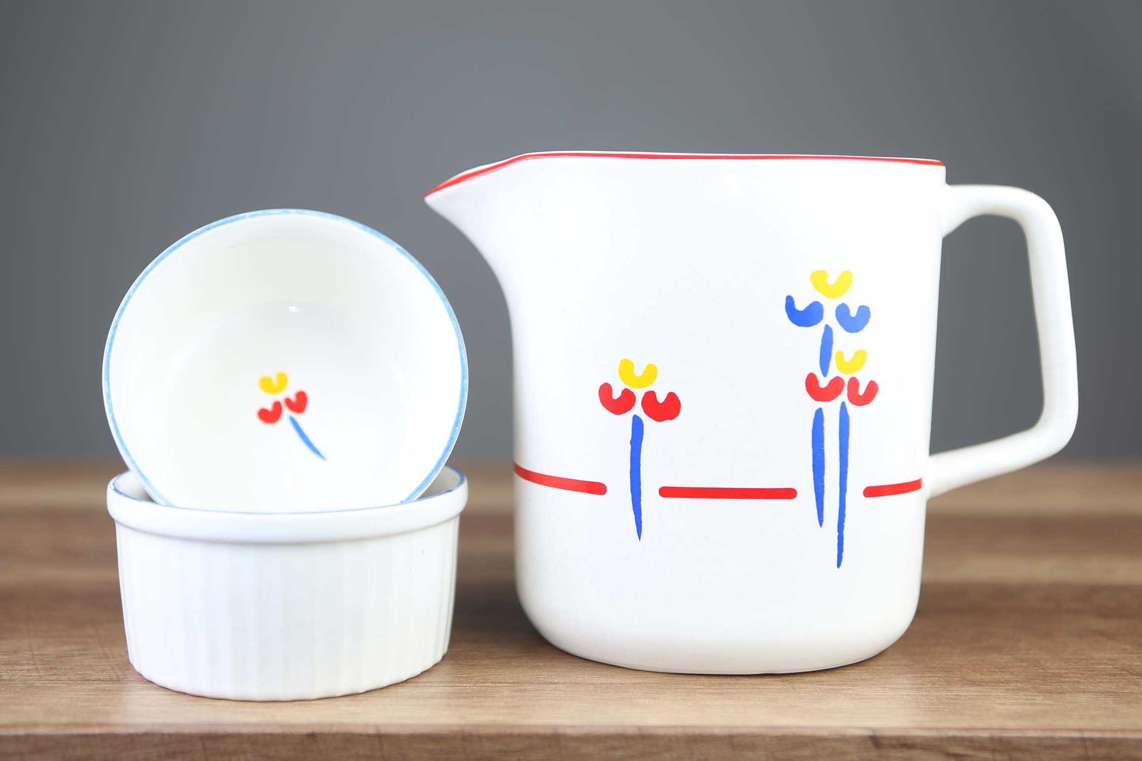 Riva Designs Tulips Pitcher and Two Small Bowl/cookware Ceramic Made in ...