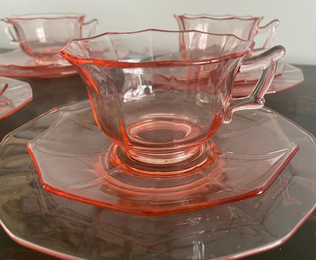 4 Sets of Vintage Cambridge Depression Glass Pink Decagon Cups, Saucers ...