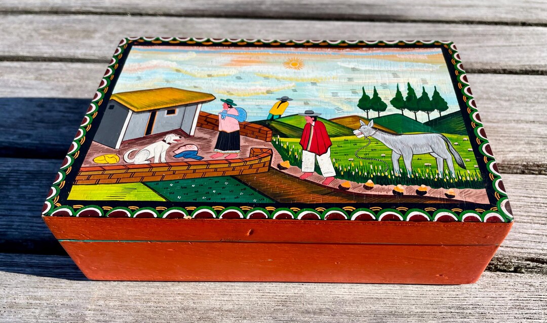 Handcrafted Ecuadorian Wooden Trinket Box Tigua Native Art Signed by ...