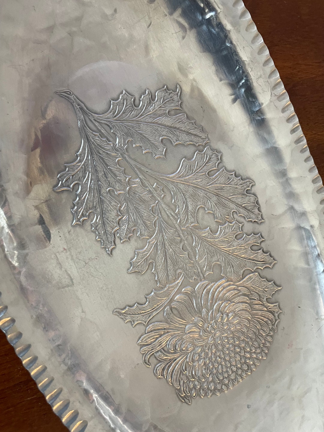 Vintage Continental Hammered Aluminum Chrysanthemum Silver Look Tray ...
