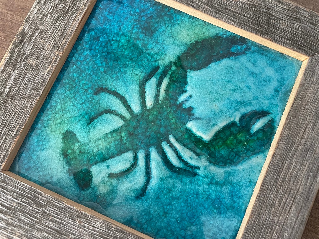 Handcrafted Lobster Tile in Wooden Frame by Symmetry Tile Works Wall ...