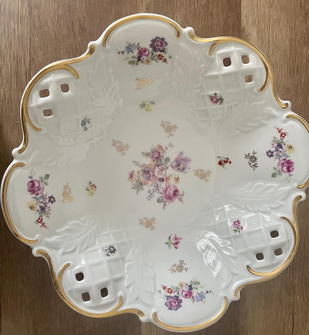 Reichenbach Germany 11” Centerpiece Footed Bowl, Serving Bowl, Flowers ...