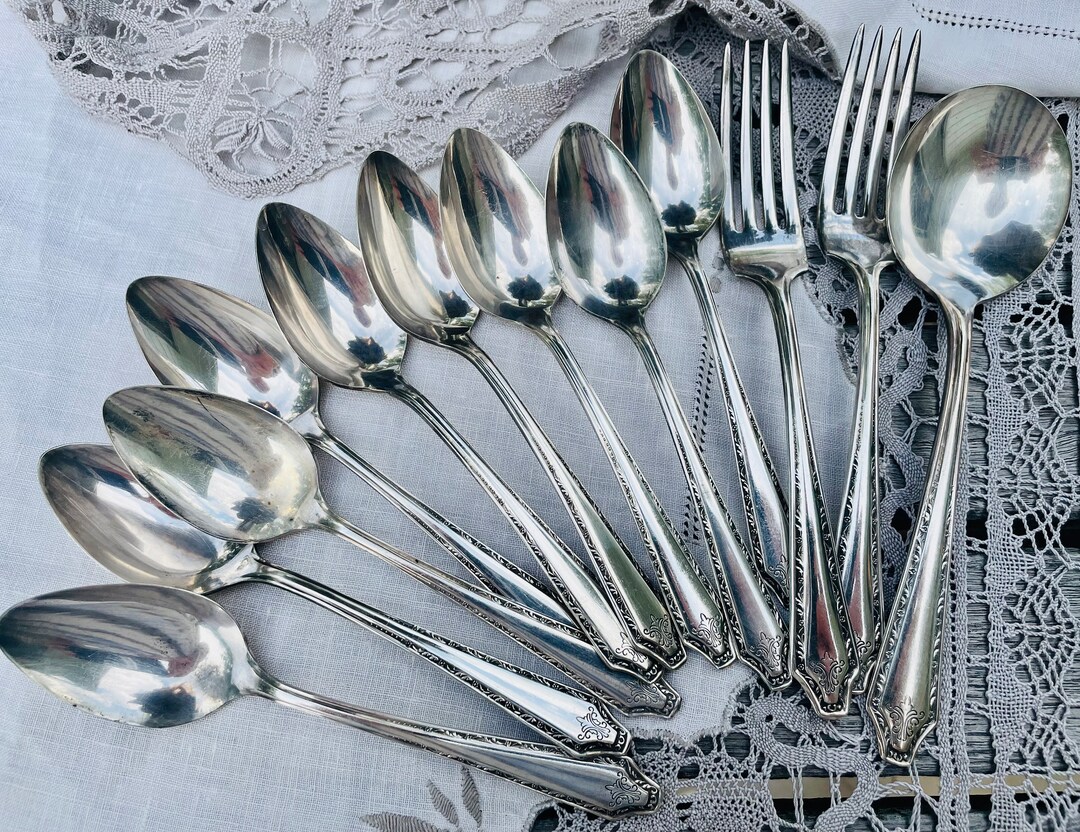 Set of 12 Antique W.R. Keystone A1 Silver Plate Flatware, 9 Teaspoons ...