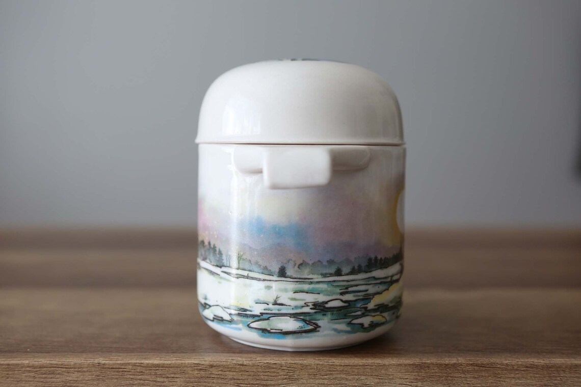 Bone China Tea Jar Tea Box Tea Container With Lid Winter Landscape ...