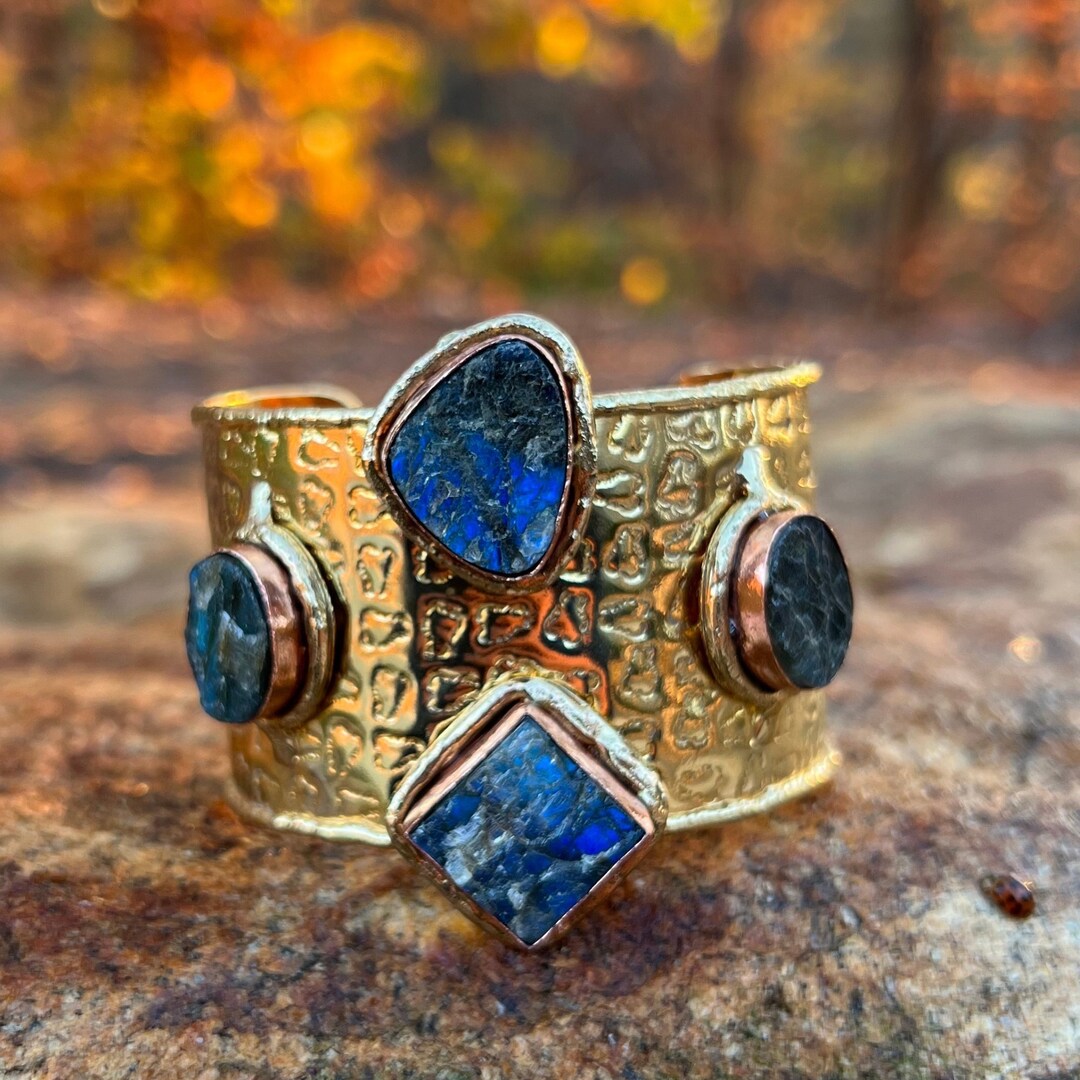 Labradorite Cuff Bracelet Handmade Brass Copper Cuff Rough Stone ...