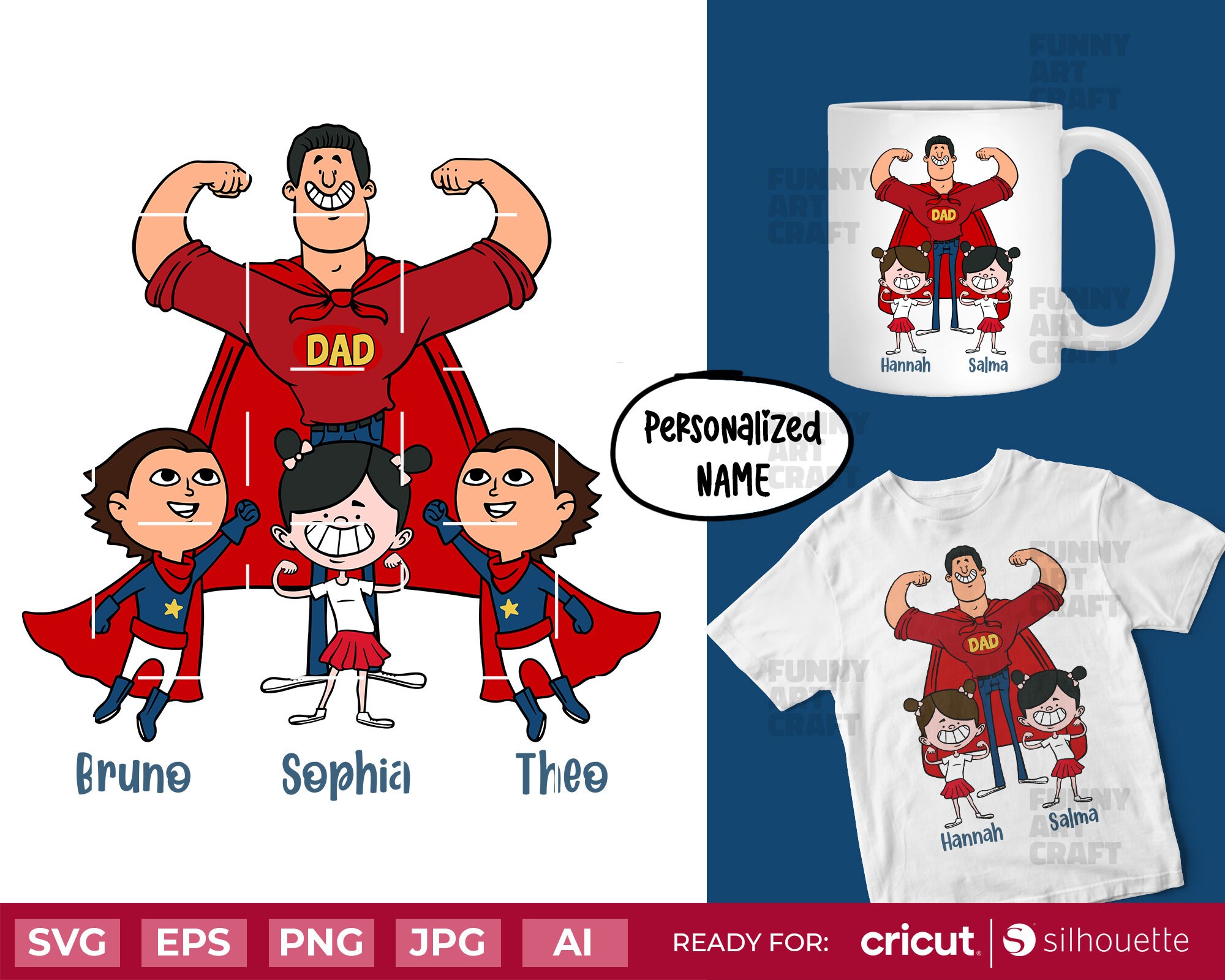 Super Papa Svg, Png Custom Clipart Digital File Father Gift pour Tshirt ...