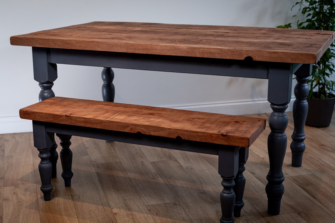 Grey Farmhouse Dining Table Farmhouse Benches Dining Set. | Etsy
