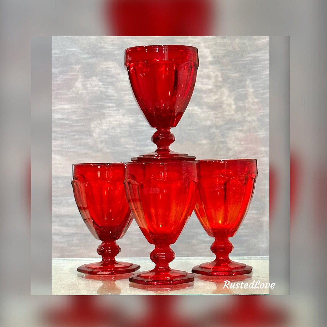 Red Vintage Parfait Glasses / Red Vintage Pressed Dessert Glasses ...