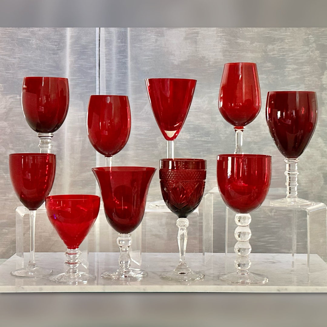 Ruby Red Wine Glasses / Vintage Red Water Glasses / Wine Glasses Mixed ...