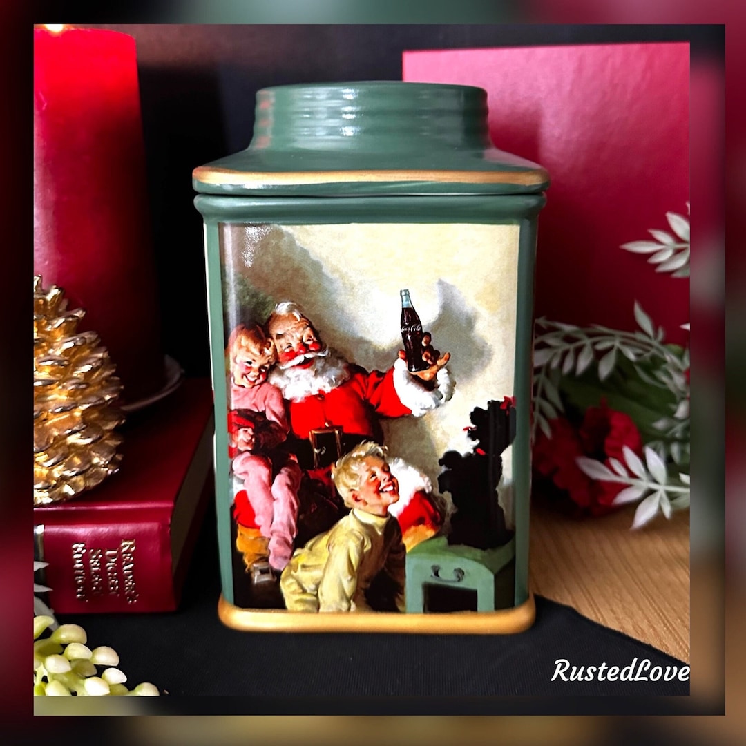 Coca Cola Santa Cookie Jar / Santa Porcelain Holiday Jar / Coca Cola ...