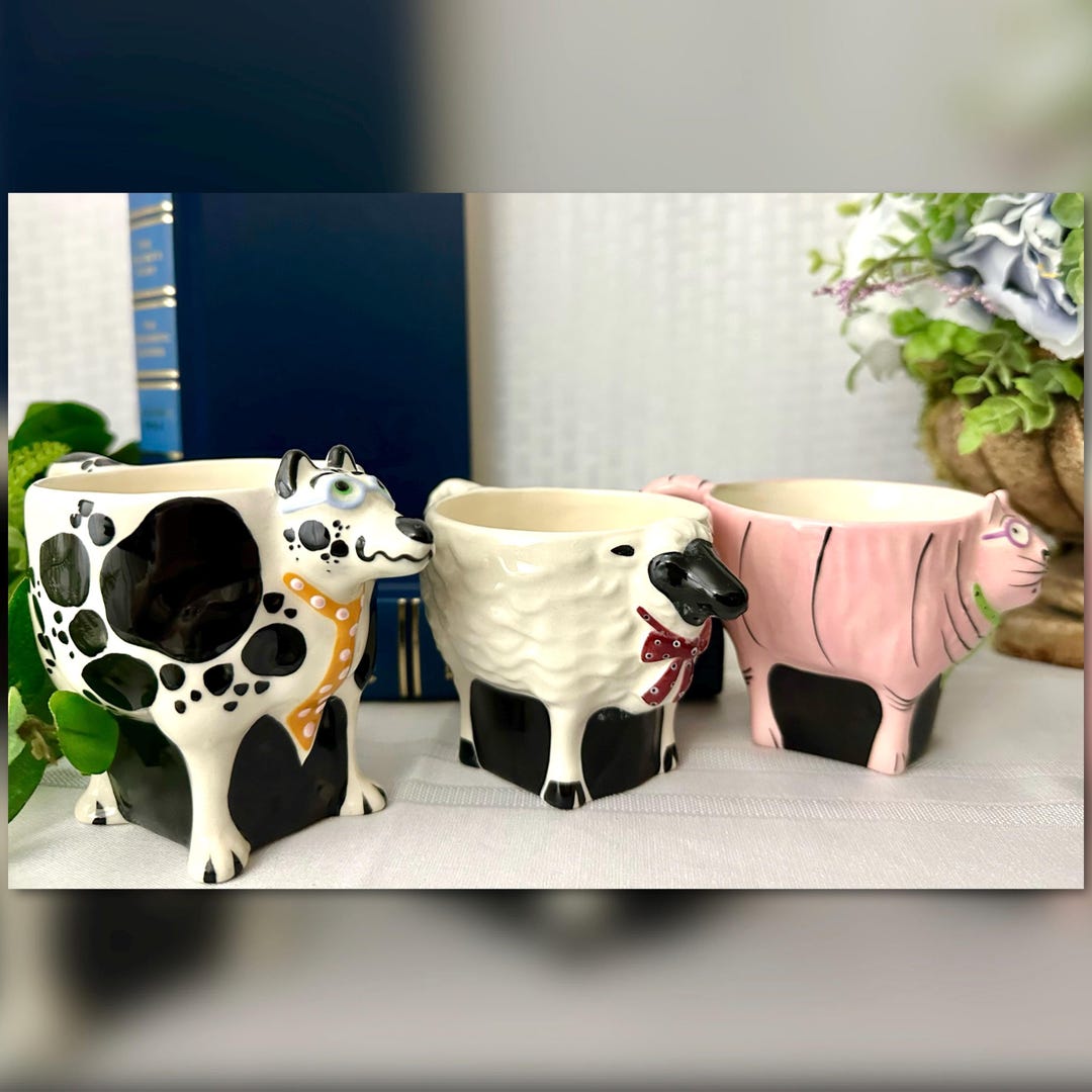 Tom Hatton Tea Cups / 1980's Hand Painted Tom Hatton Cups / Tom Hatton Cat / Hatton Sheep Tea ...